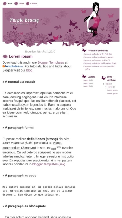 Purple Beauty Blogger Template - BTemplates