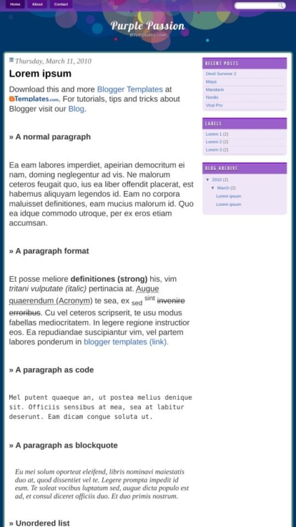 Purple Passion Blogger template - BTemplates