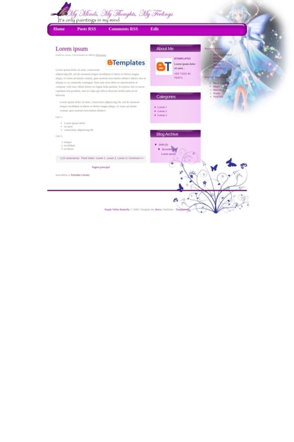 Purple White Butterfly Blogger template - BTemplates