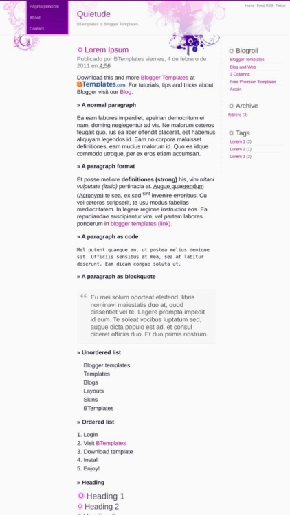 Quietude Blogger template - BTemplates