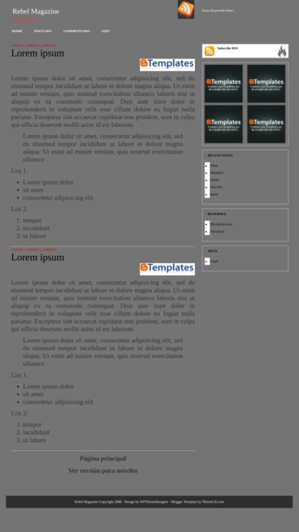 Rebel Magazine Blogger Template - BTemplates