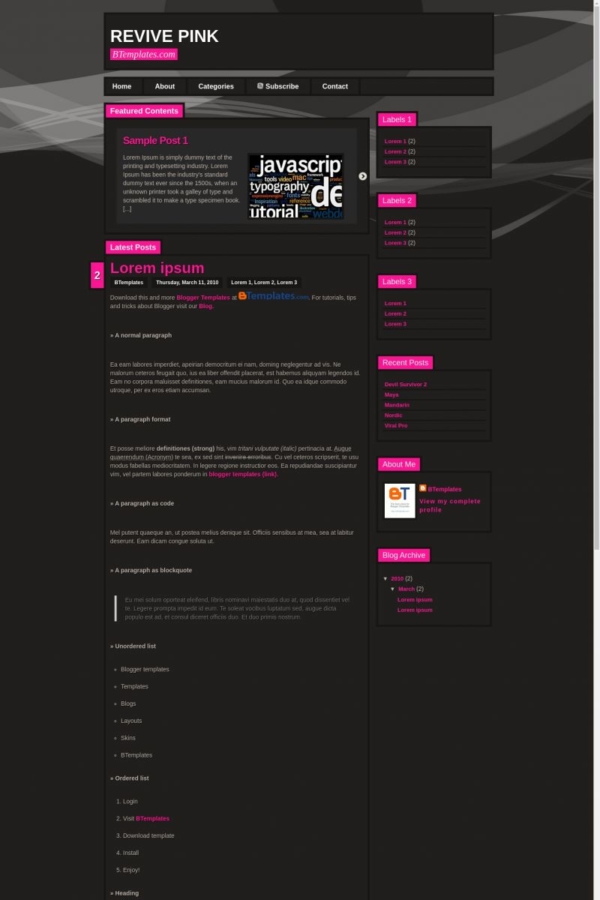 Revive Pink Blogger template - BTemplates