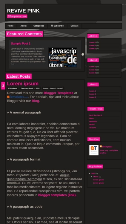Revive Pink Blogger template - BTemplates