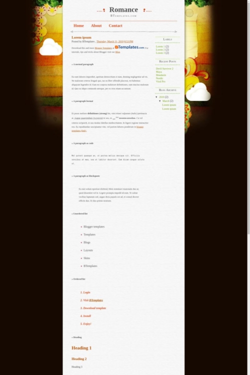 Romance Blogger template - BTemplates