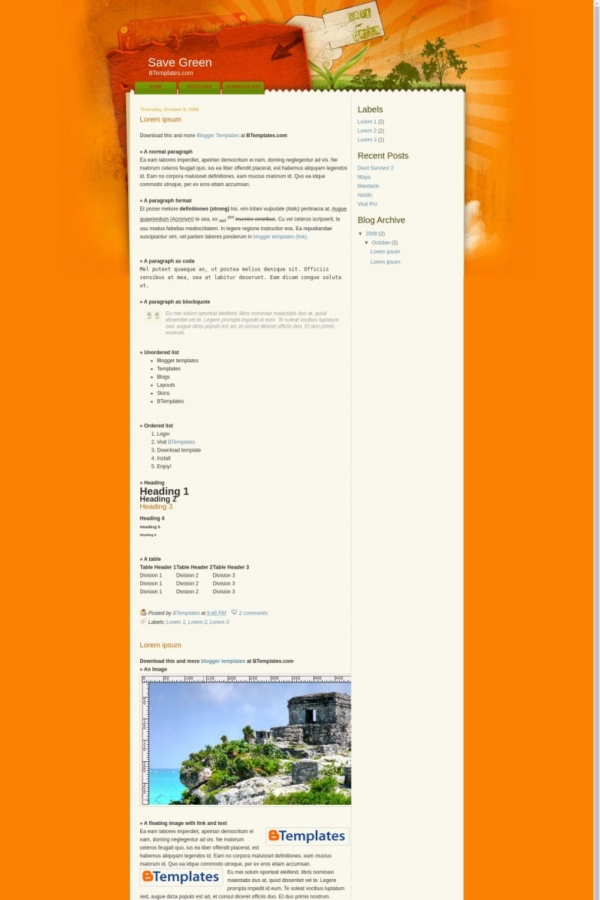 Save Green Blogger Template - BTemplates