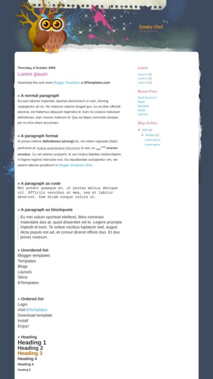 Sentry Owl Blogger Template - BTemplates