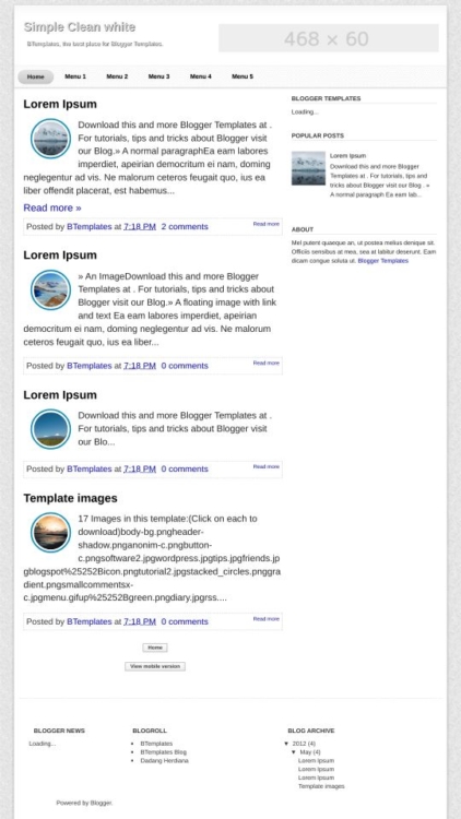 Simple Clean white Blogger Template - BTemplates