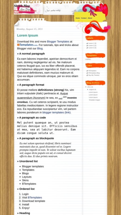 Sketch Blog Blogger Template - BTemplates