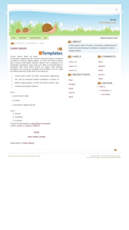 Snail Blogger Template - BTemplates