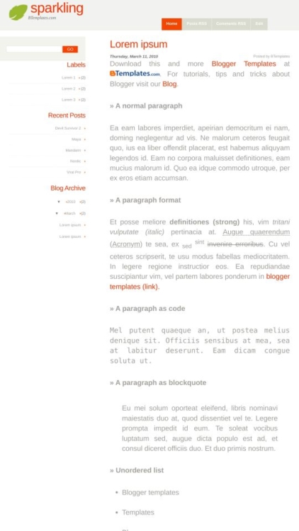 Sparkling Blogger Template - BTemplates