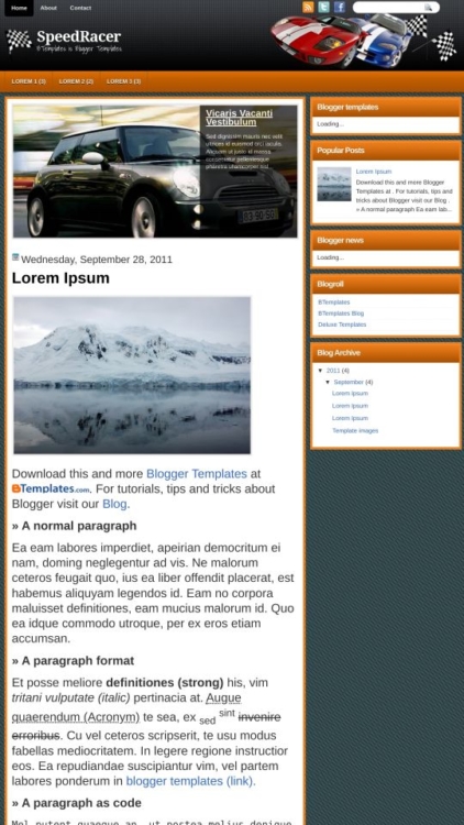 SpeedRacer Blogger Template - BTemplates