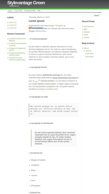 Stylevantage Green Blogger Template - BTemplates