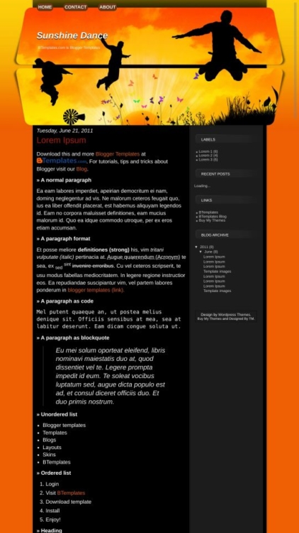 Sunshine Dance Blogger Template - BTemplates