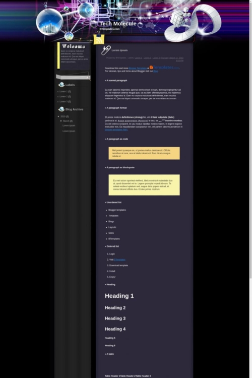 Tech Molecule Blogger Template - BTemplates