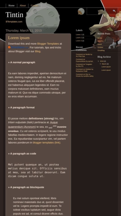 Tintin Blogger Template - BTemplates