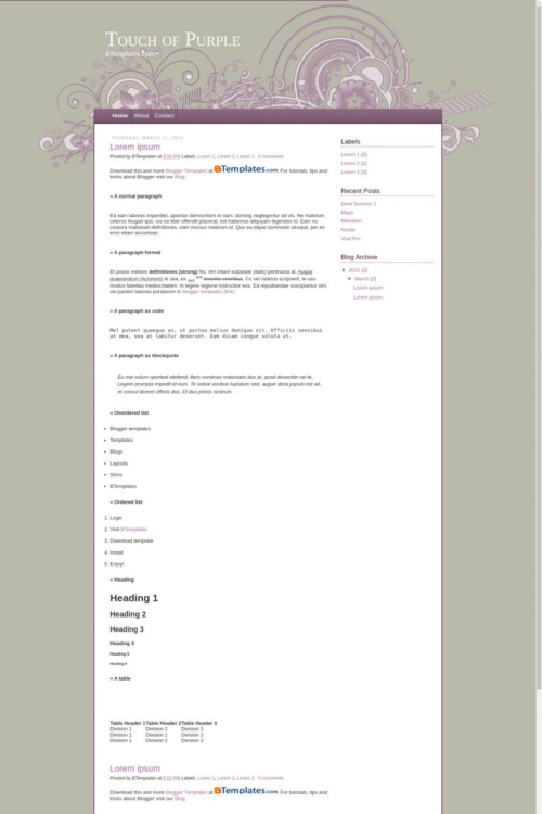 Touch of Purple Blogger Template - BTemplates