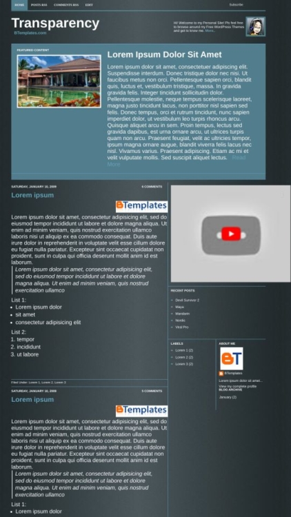Transparency Blogger template - BTemplates