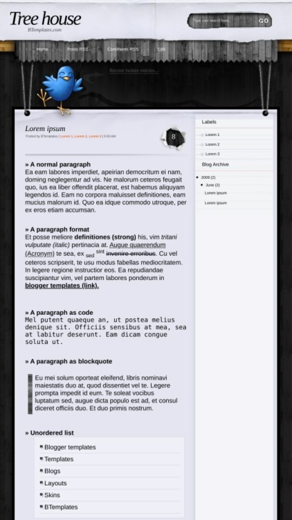 Tree house Blogger Template - BTemplates