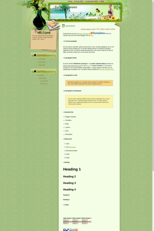 Turning Green Blogger Template - BTemplates