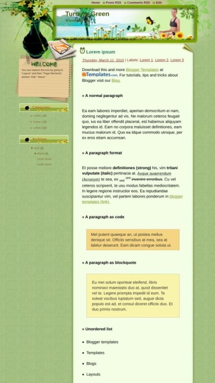 Turning Green Blogger Template - BTemplates