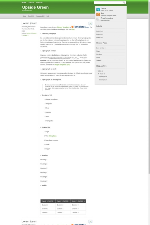 Upside Green Blogger Template - BTemplates