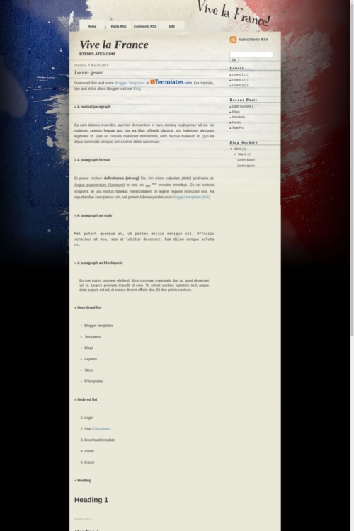 Vive la France Blogger Template - BTemplates