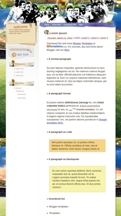 Waka Waka Time for Africa Blogger Template - BTemplates