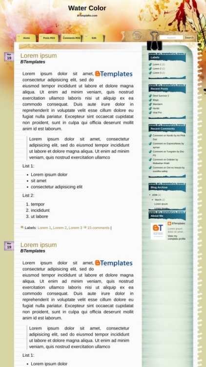 Water Color Blogger Template - BTemplates