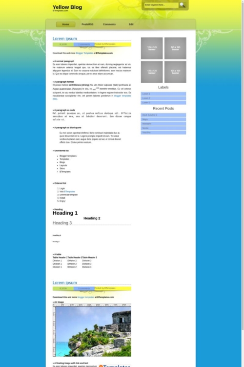 Yellow Blog Blogger Template - BTemplates