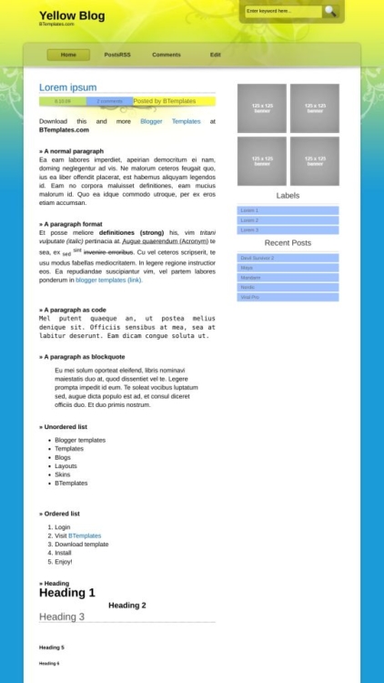 Yellow Blog Blogger Template - BTemplates