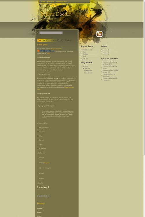 Yellow Doodle Blogger Template - BTemplates