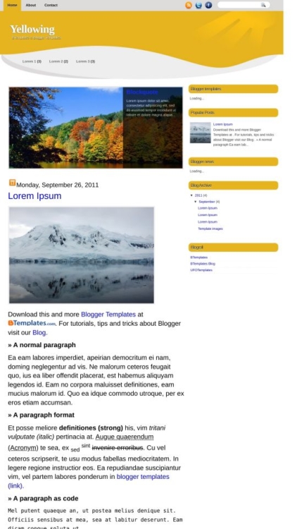 Yellowing Blogger Template - BTemplates