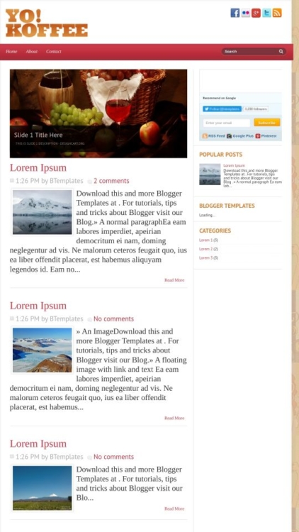Yo Koffee Blogger template - BTemplates